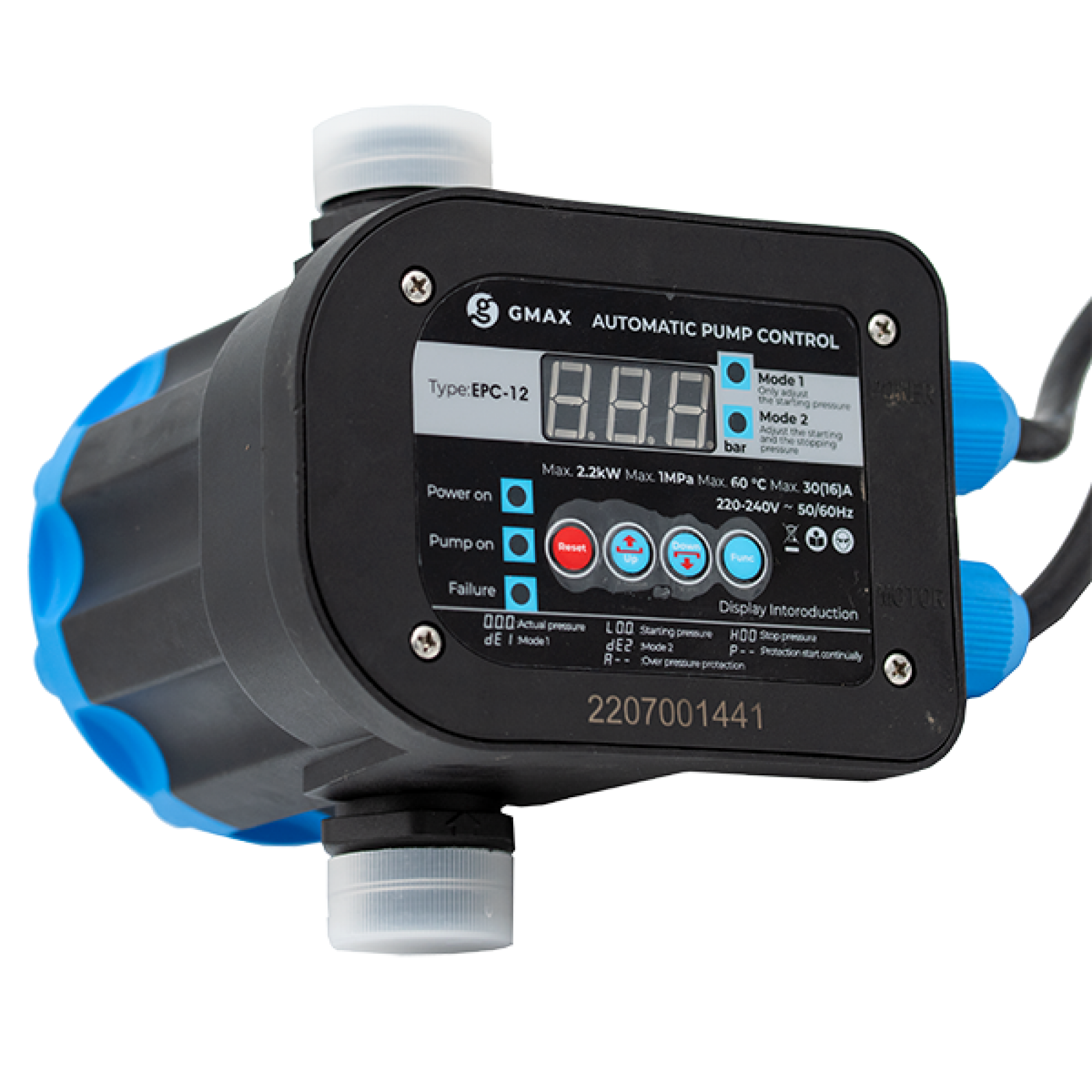 Έλεγχος πίεσης EPC-12 με ψηφιακή οθόνη και ρυθμιζόμενα όρια Gmax ...